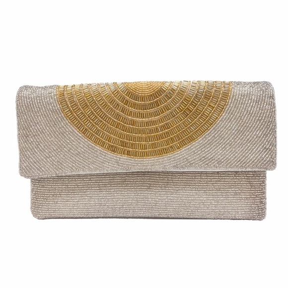 Ricki Designs | Bags | Ricki Designs Beaded Silver With Gold Half Moon ...